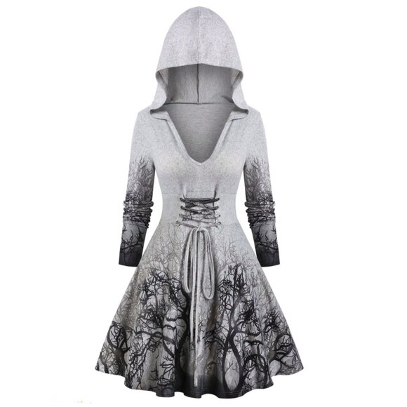 A Gothic Universe | Dresses | Tree Branch Pattern Hooded Laceup Sweater ...